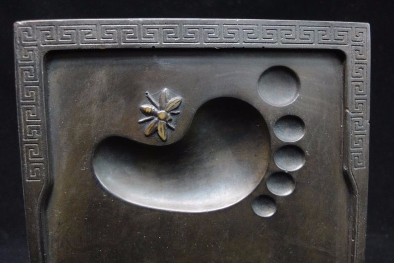 Heavy Old Chinese Inkstone: Hand Carved Footmark Ink Slab With Ink ...