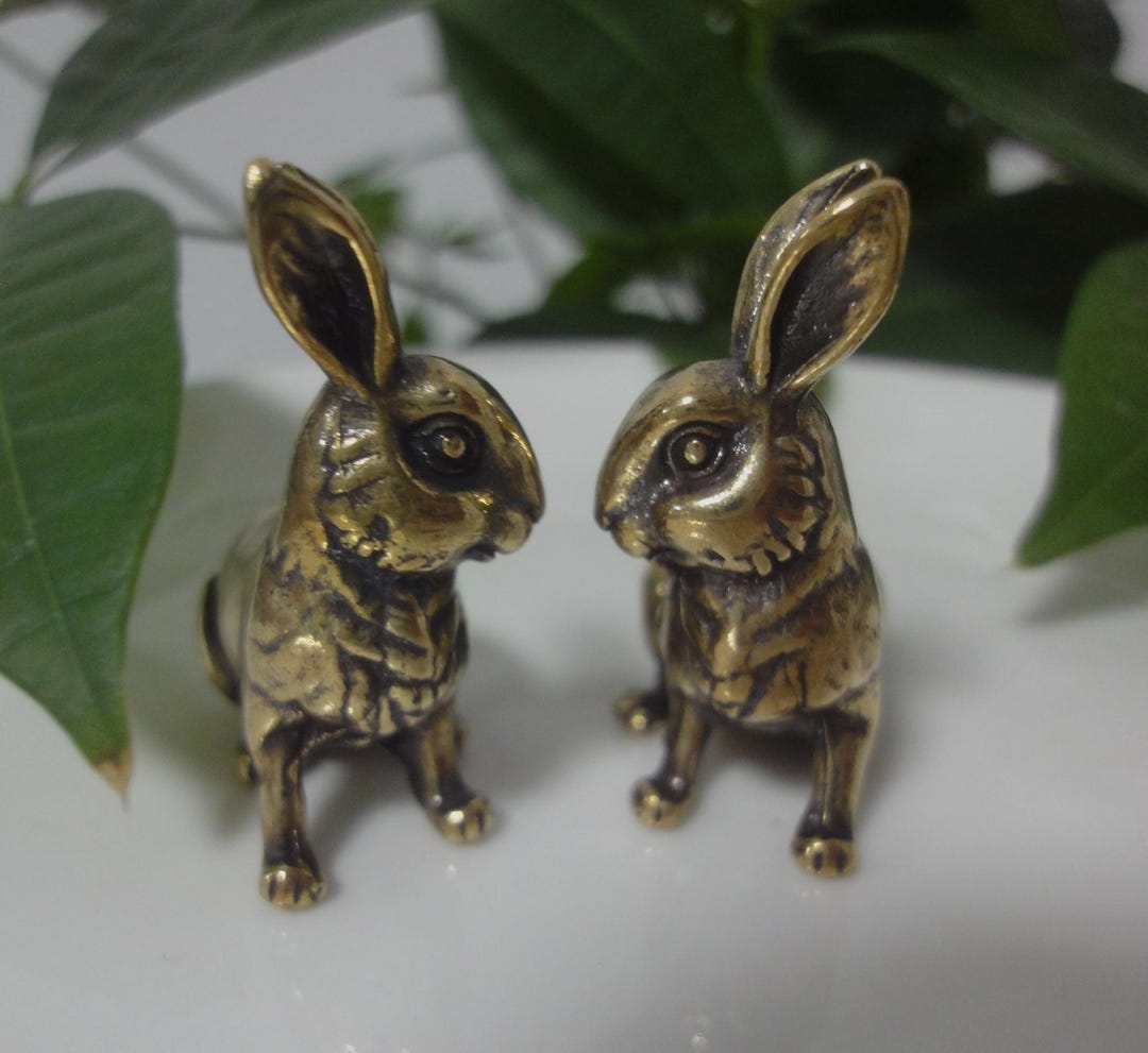 A Pair of Retro Solid Brass Rabbits Statues Sculptures Home Garden ...