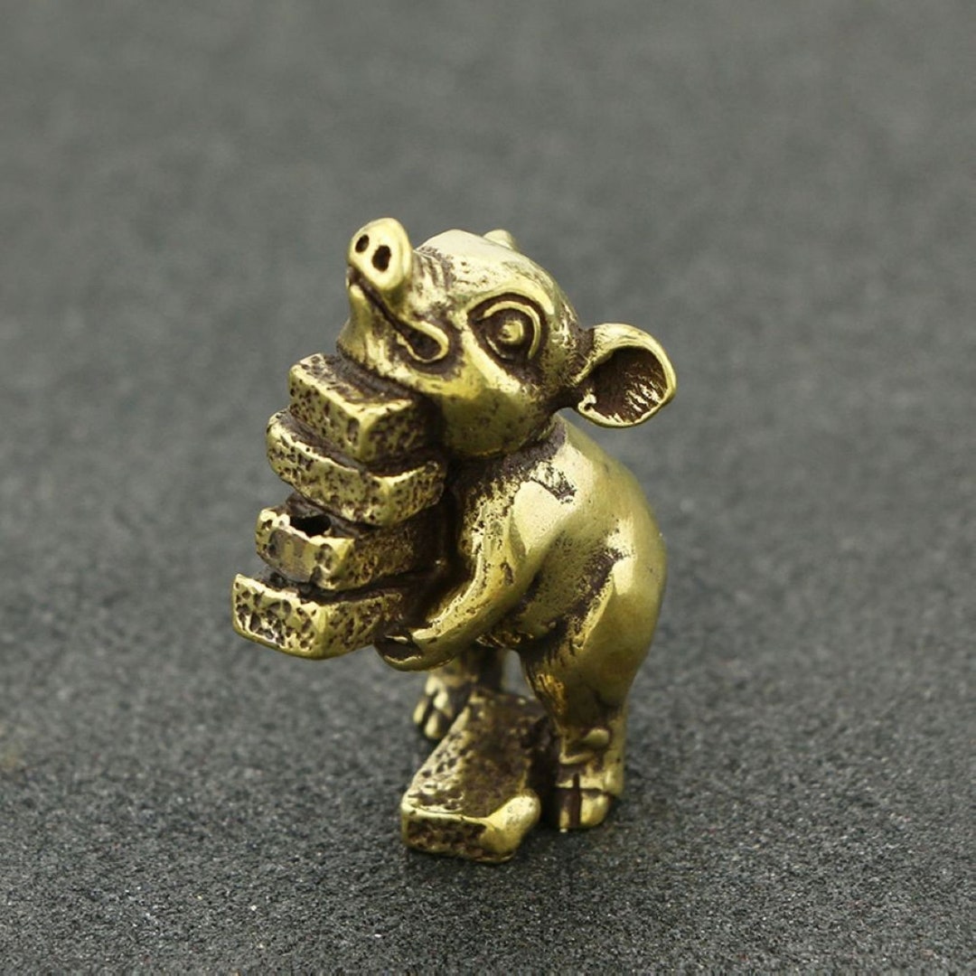 Retro Bronze Pig Statue: Chinese Moving Brick Sculpture - Etsy