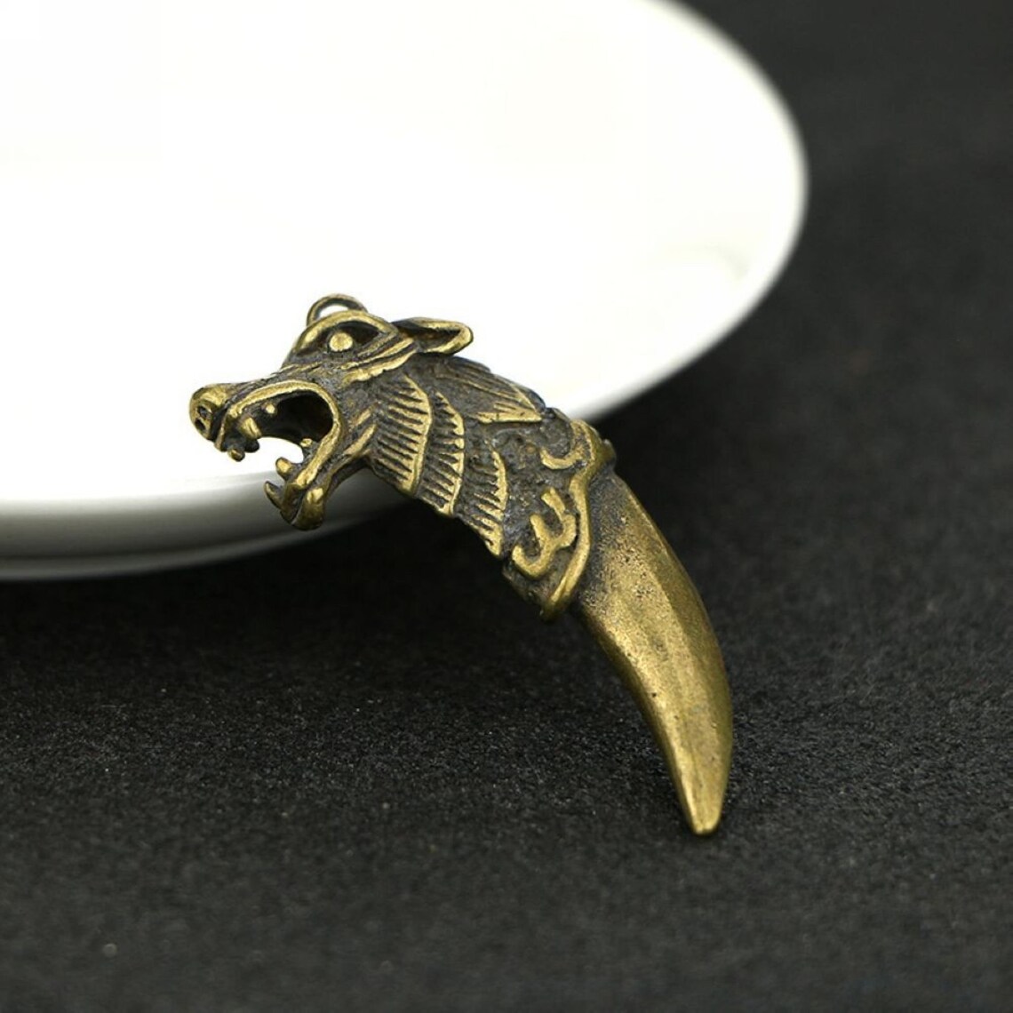 Vintage Old Chinese Solid Bronze Dragon Tooth Pendant - Etsy