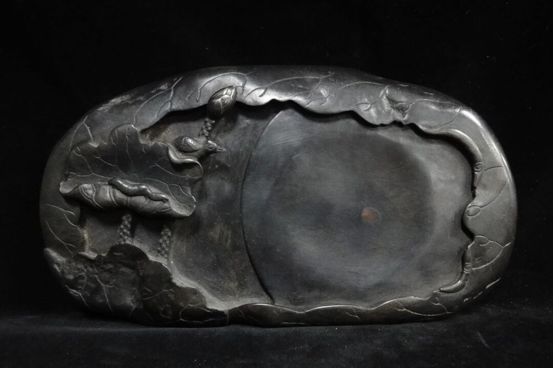 Heavy Chinese Antique Ink Stone Hand Carving Lotus Inkstone Mark With ...