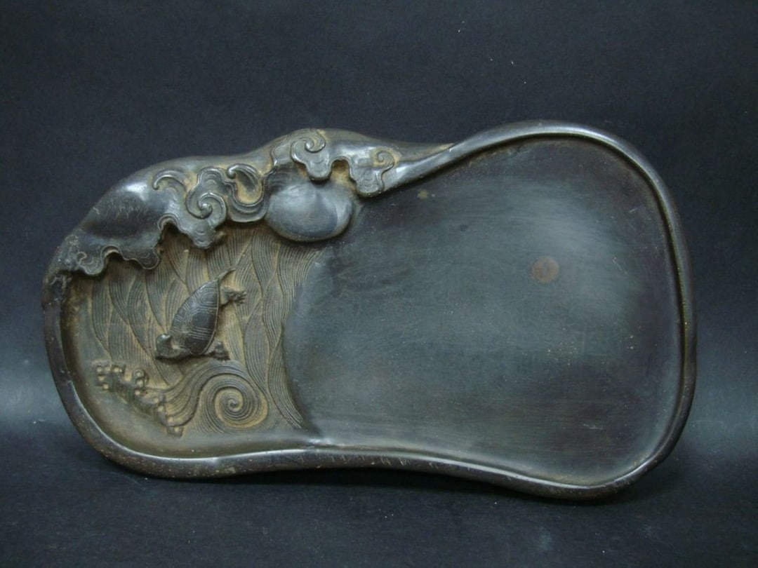 Chinese Old Inkstone Hand Carving Sea Turtle Natural Ink Stone Inkslab ...