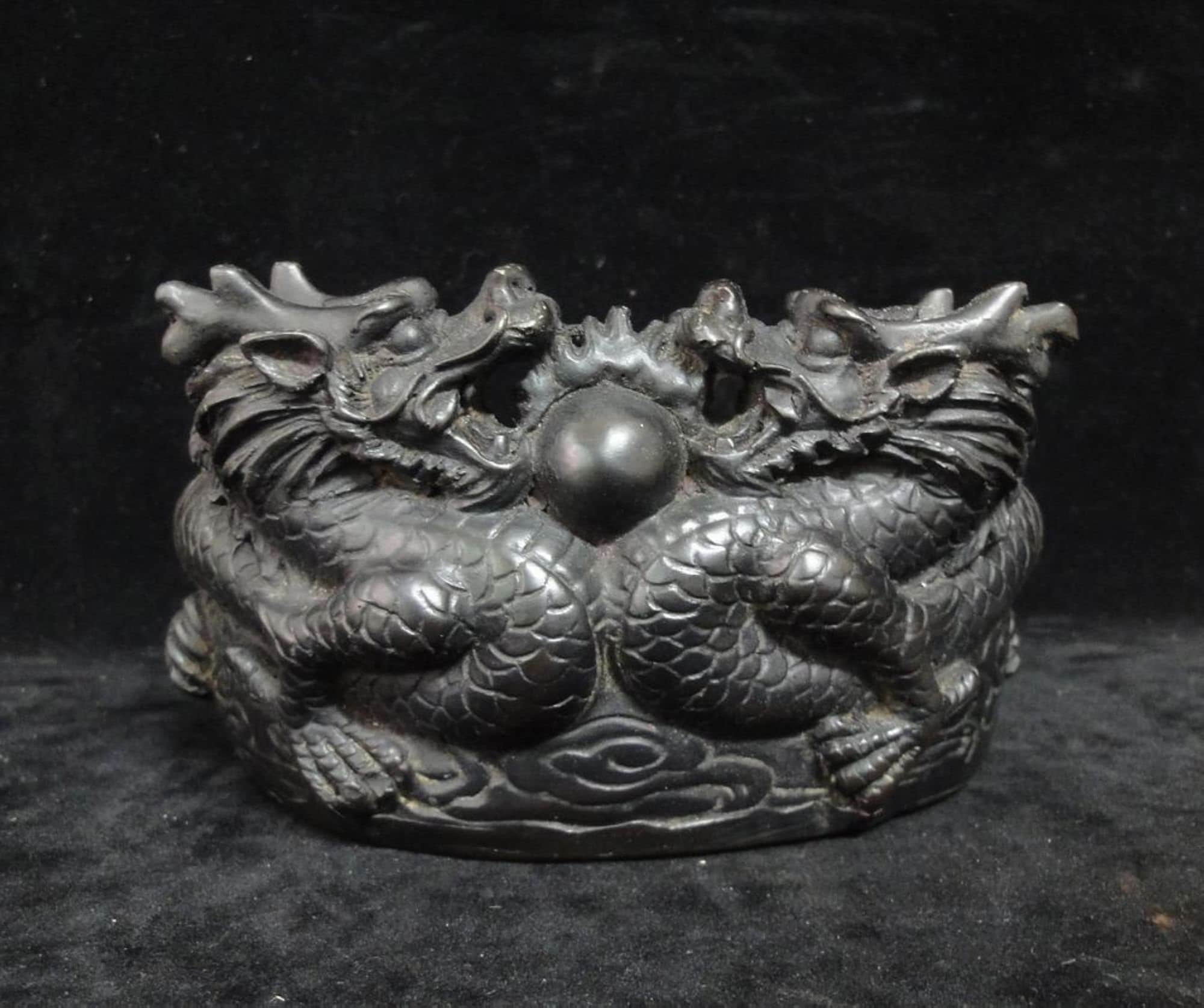 Old Chinese Hand Carved Two Dragons Ink Stone Ink Slab Mark With Ink ...