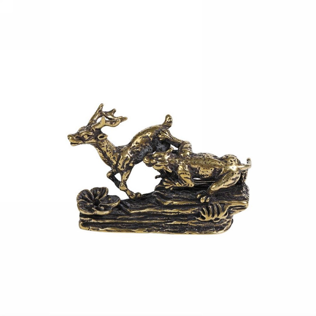 Retro Curio chinesische solide Bronze Vivid Tiger und Hirsch Statue ...