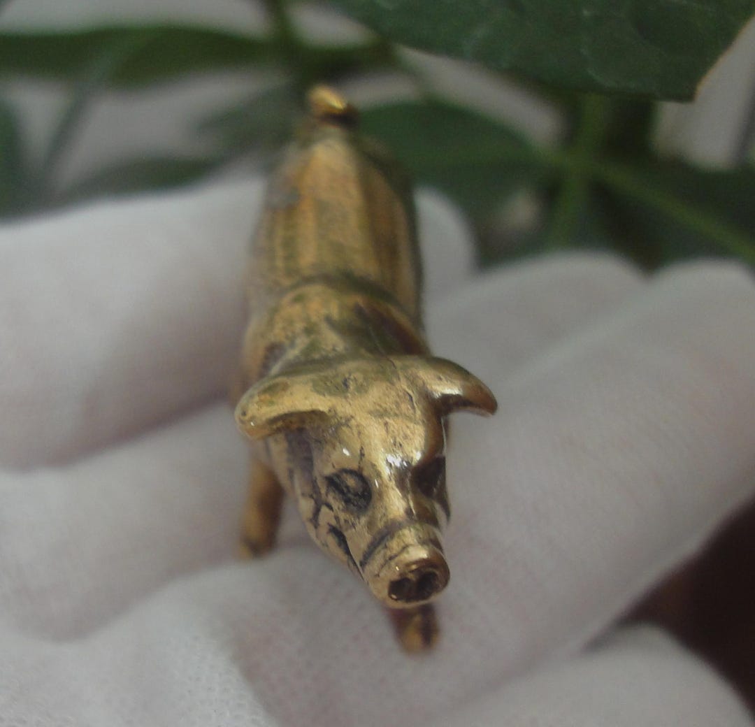 Antiqued Chinese Solid Brass Cute Little Fat Pig Figurine Statue for ...