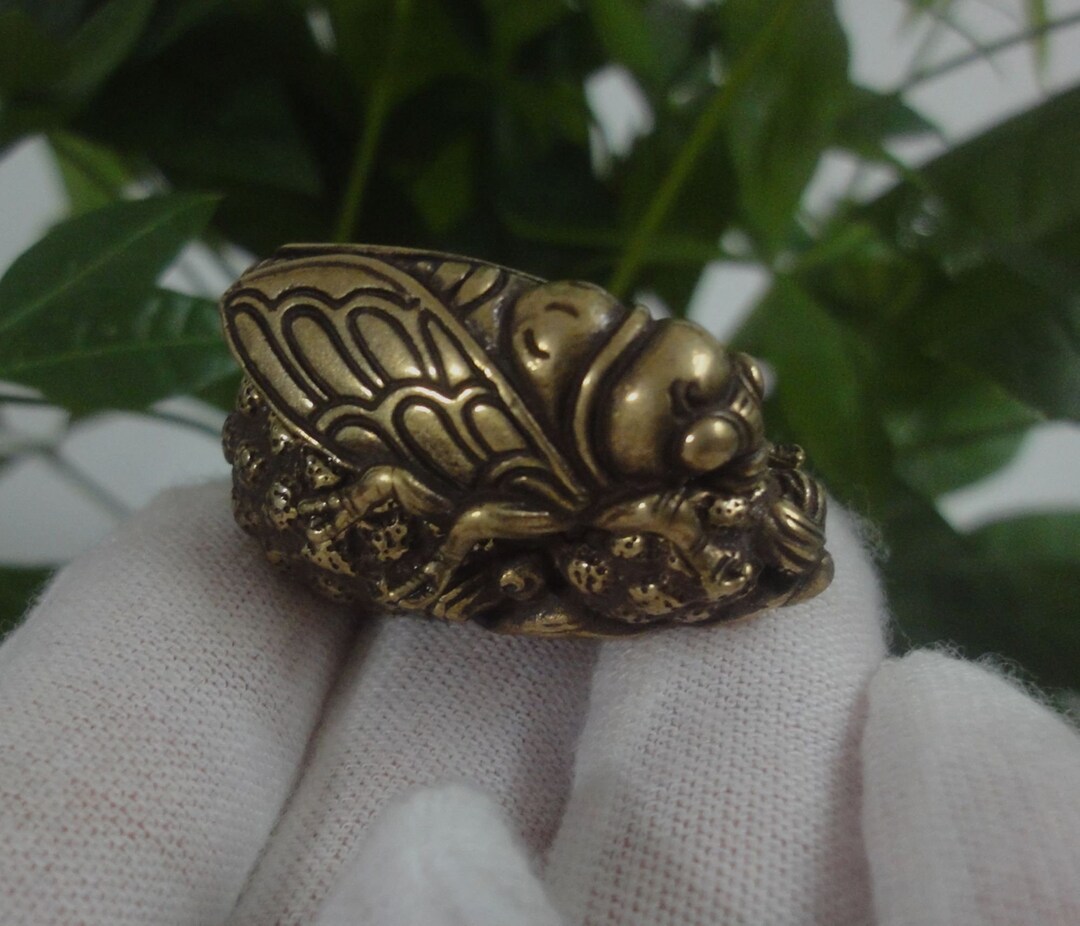 Vintage Chinese Old Solid Brass Golden Cicada Statue Insectes Figurines ...