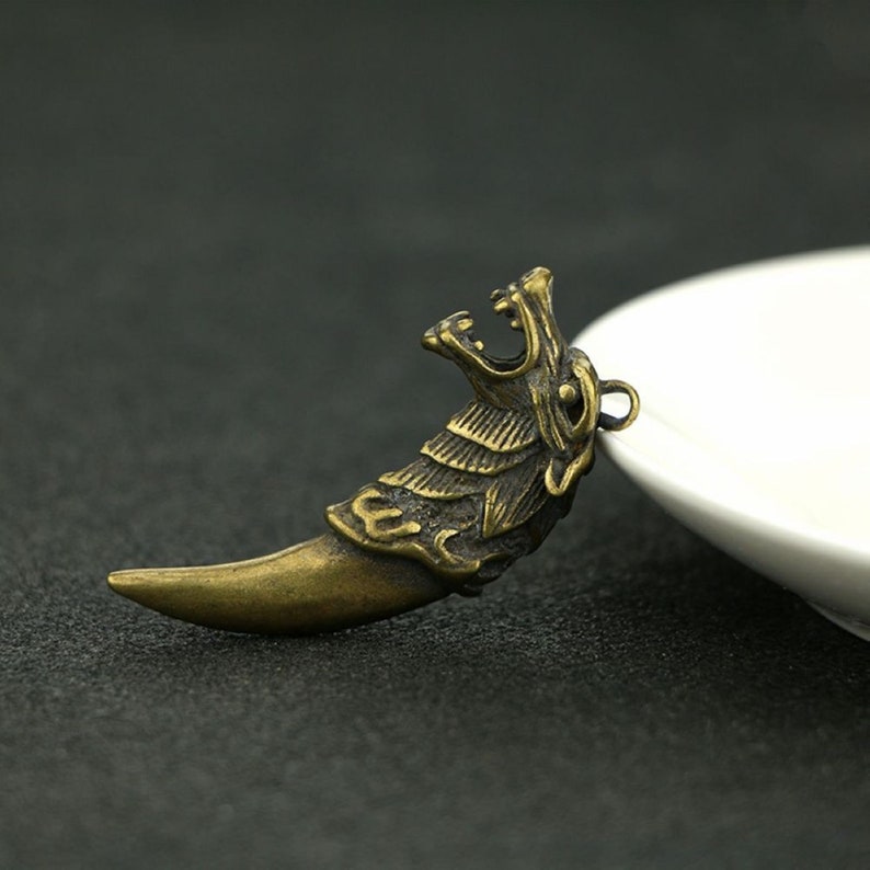 Vintage Old Chinese Solid Bronze Dragon Tooth Pendant - Etsy