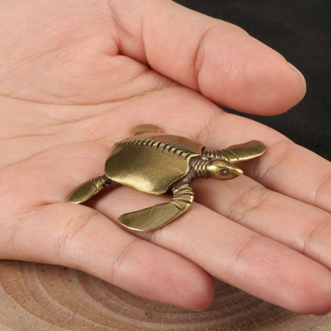 Antiqued Chinese Solid Brass Chinese Ancient Sea Turtle Statue Figurine ...