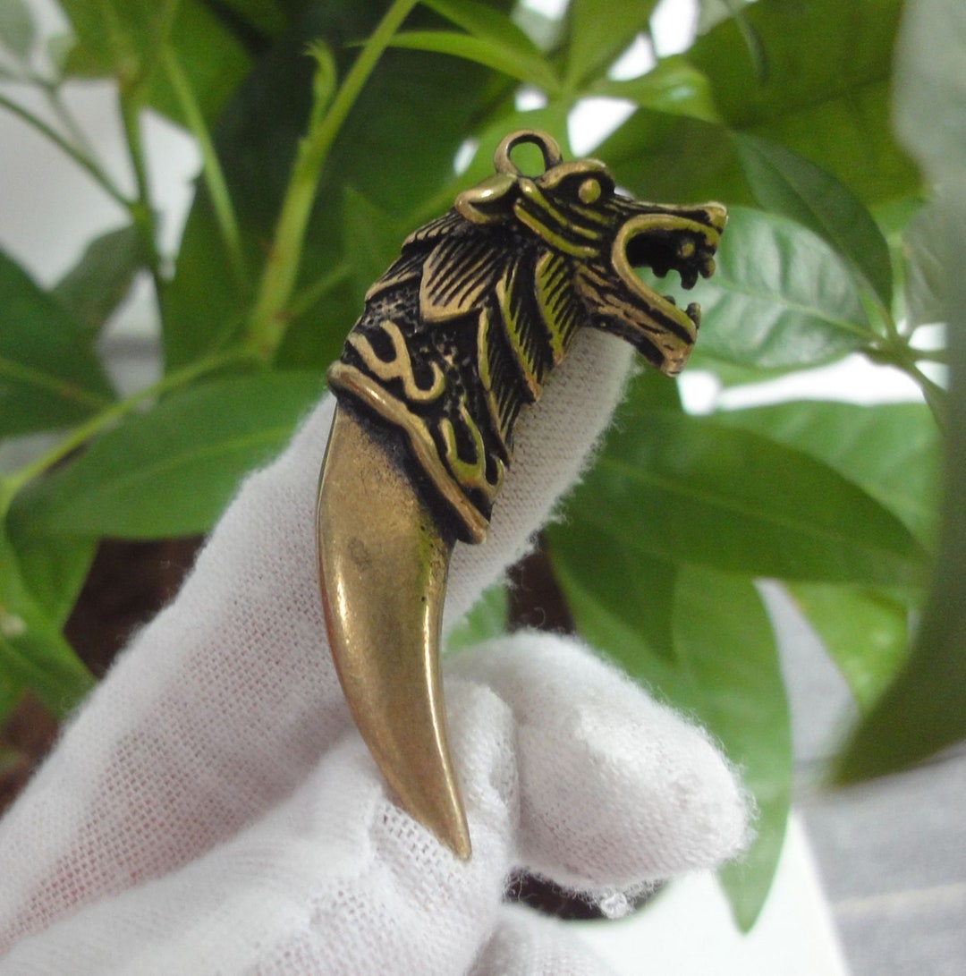 Vintage Old Chinese Solid Bronze Dragon Tooth Pendant - Etsy