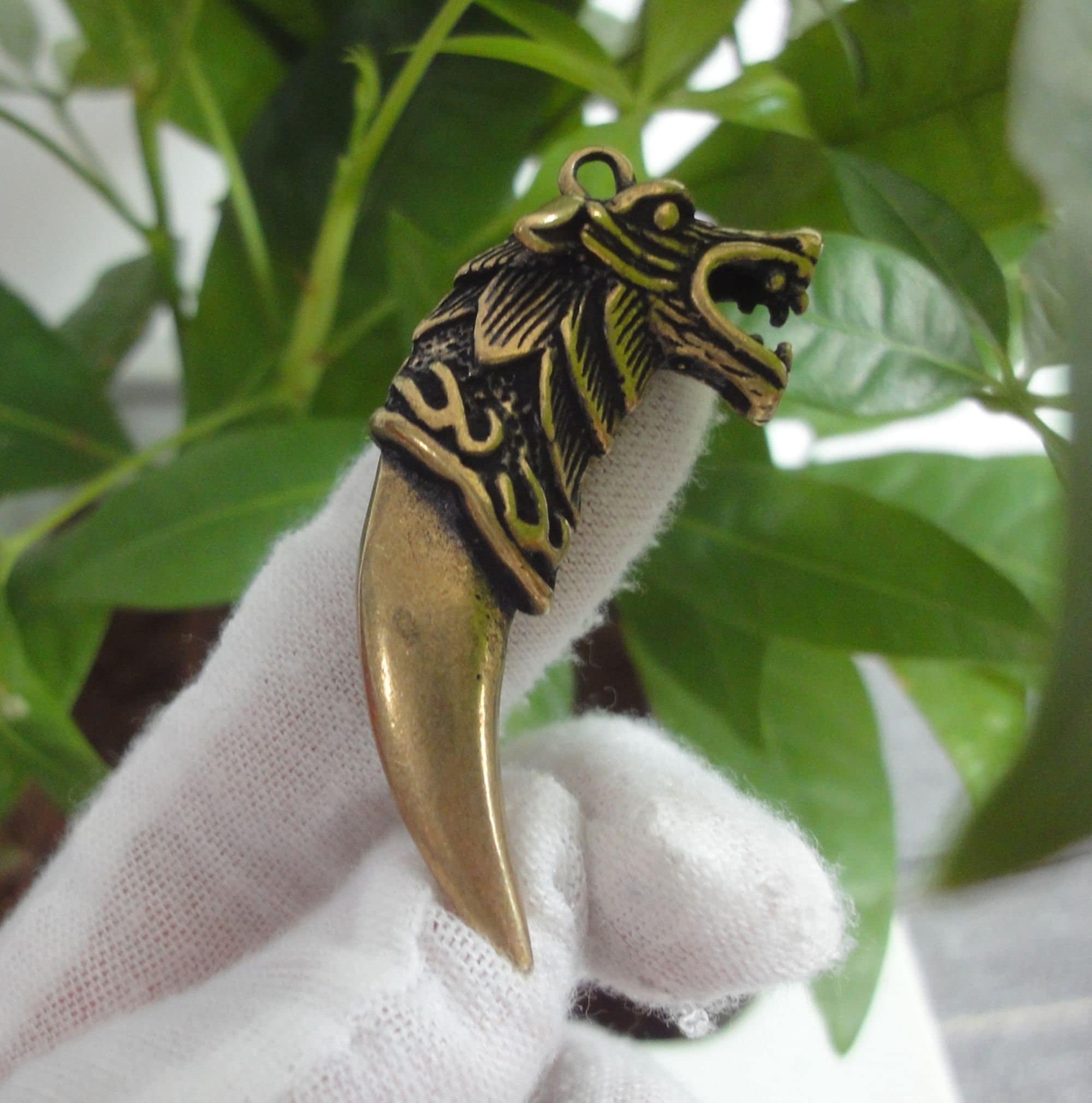 Vintage Old Chinese Solid Bronze Dragon Tooth Pendant - Etsy
