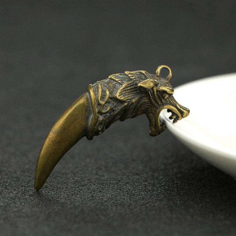 Vintage Old Chinese Solid Bronze Dragon Tooth Pendant - Etsy