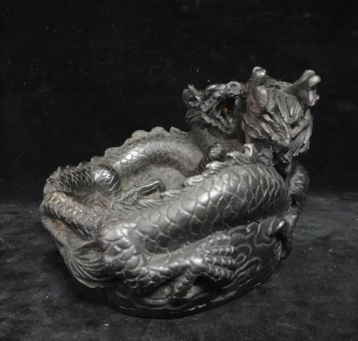 Old Chinese Hand Carved Two Dragons Ink Stone Ink Slab Mark With Ink ...