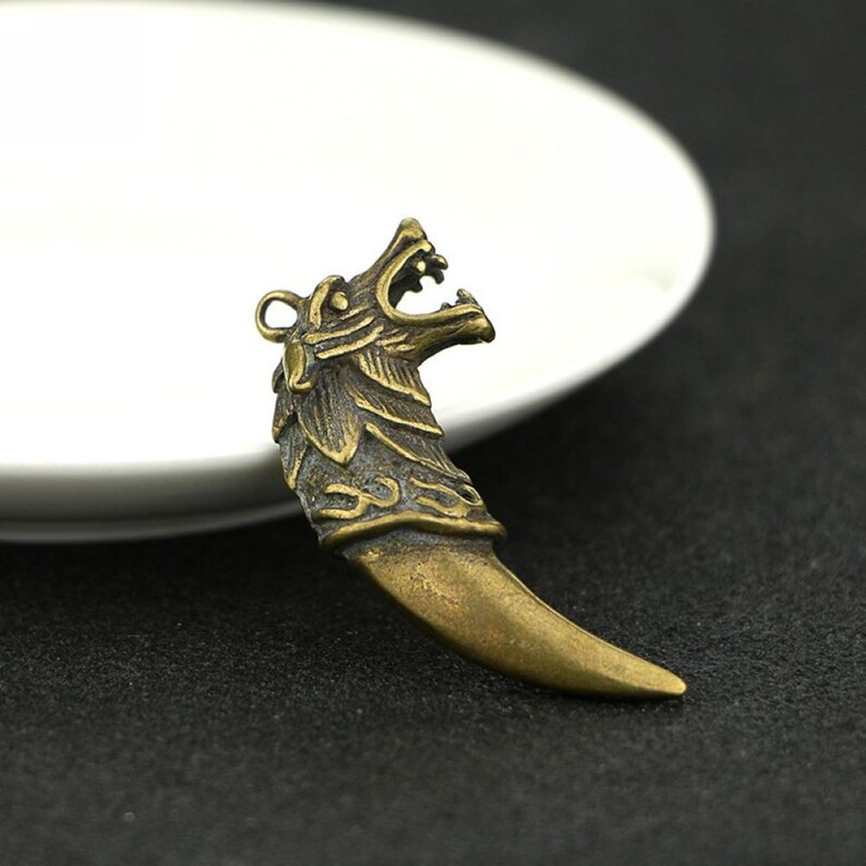 Vintage Old Chinese Solid Bronze Dragon Tooth Pendant - Etsy