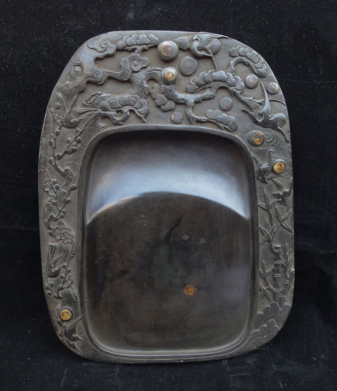 Large Old Chinese Ink Stone Hand Carving Beautiful Flowers and - Etsy