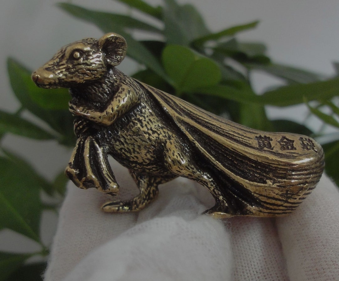 Curio Retro Chinese Solid Brass Zodiac Rat Mouse Statue Animal ...
