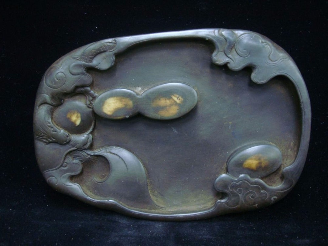 Old Chinese Inkstone Hand Carving Ink Stone Ink Slab With Ink Stick ...