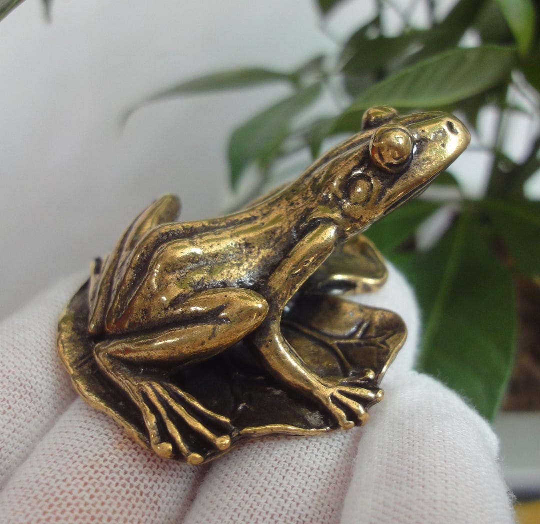 Old Chinese Solid Brass Frog on Lotus Leaf Pond Statue Sculpture - Etsy
