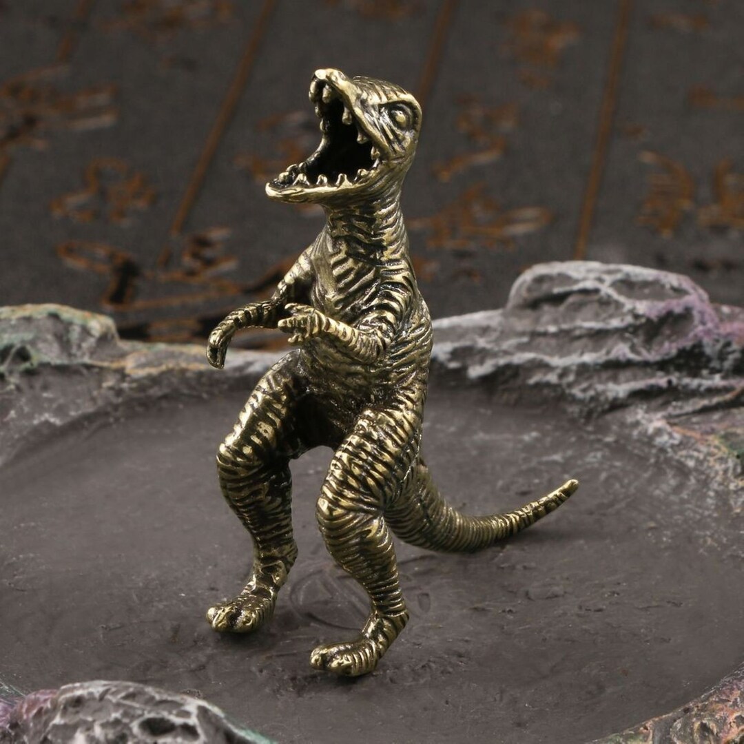 Miniature Ferocious Dinosaur Antiqued Chinese Solid Brass Statue ...