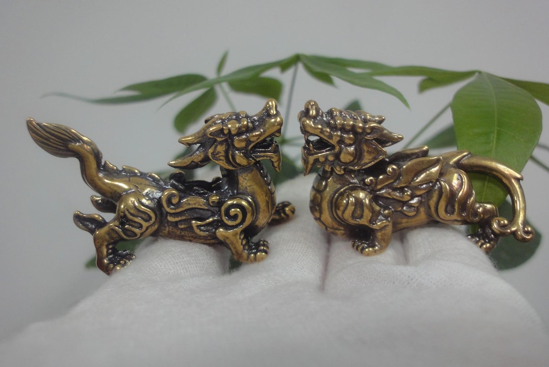 A Pair of Antiqued Chinese Solid Brass "pixiu" Beasts Statue Animal ...