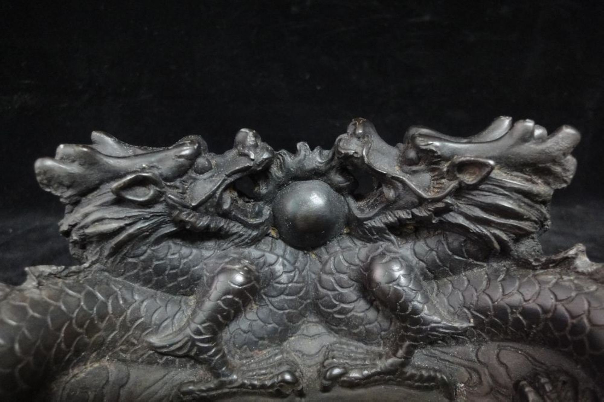 Old Chinese Hand Carved Two Dragons Ink Stone Ink Slab Mark With Ink ...