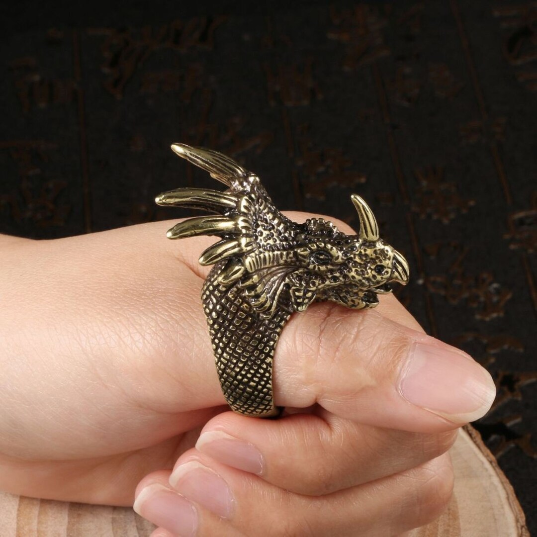 Antiqued Chinese Solid Brass Triceratops Dinosaur Statue Ring - Etsy