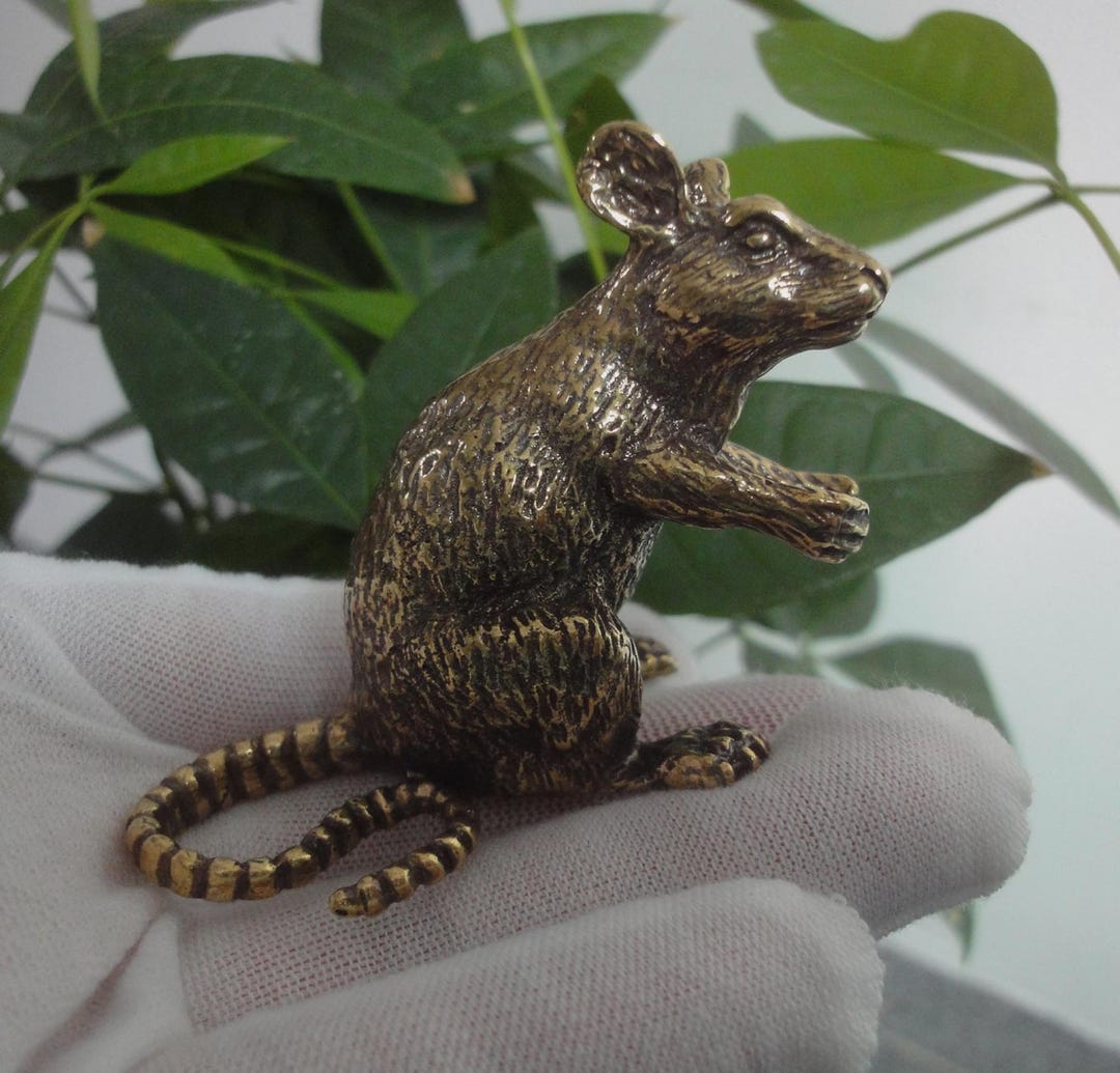 Antiqued Solid Brass Street Rat Statue Figurine Sculpture for Desk ...