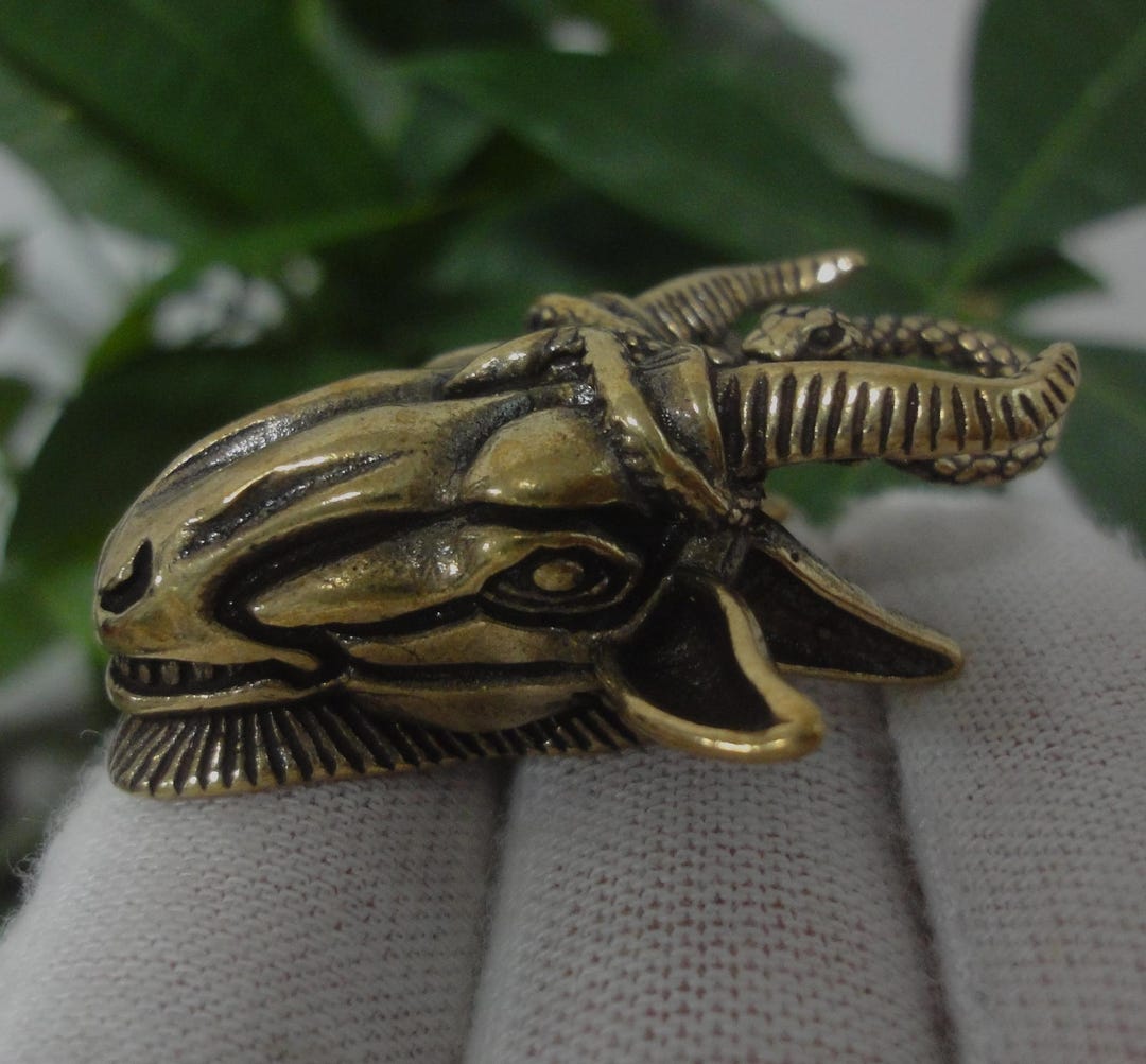 Vintage Retro Chinese Solid Bronze Snake Goat Head Pendant - Etsy