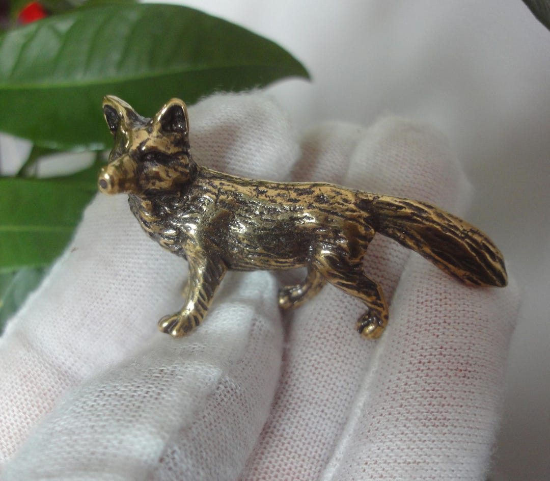 Retro Brass Lovely Fox Statue Figurine Animal Sculpture Desk Decoration ...