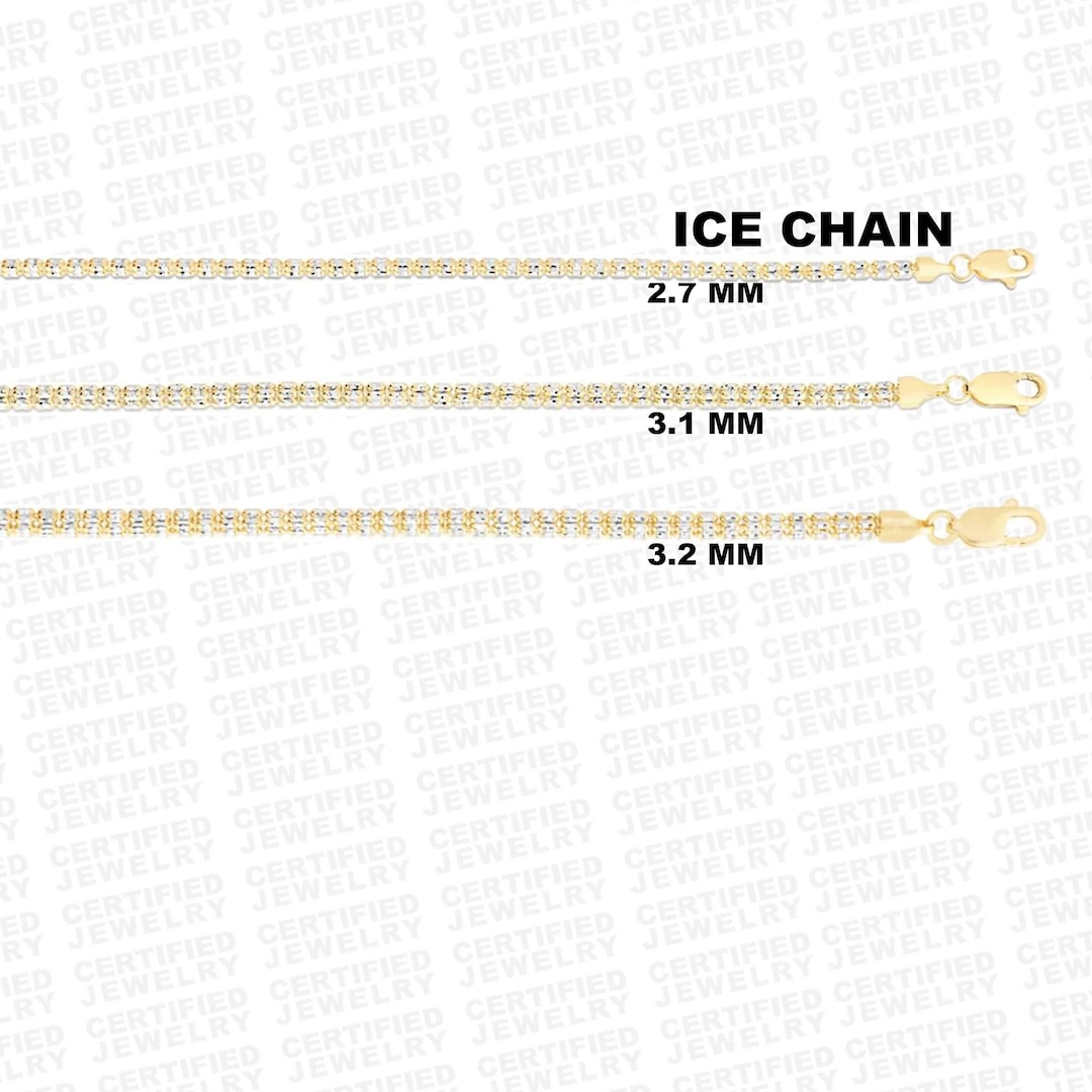 14k SOLID Real Gold Diamond Cut Ice Link Chain Necklace Yellow Gold Ice ...