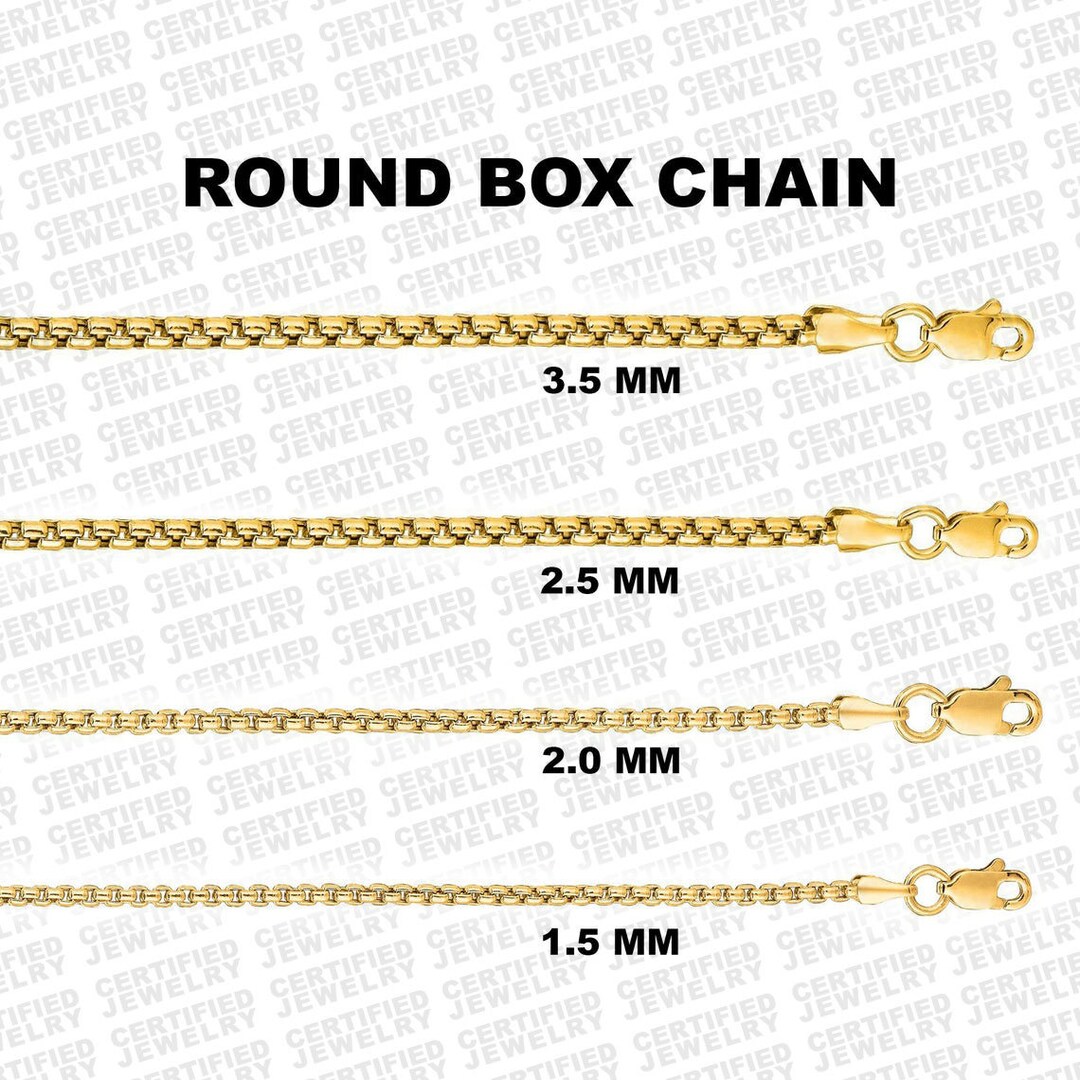 14K Yellow Gold Round Box Chain Necklace, 16 to 24 Inch, 1.5MM to 3.5MM ...