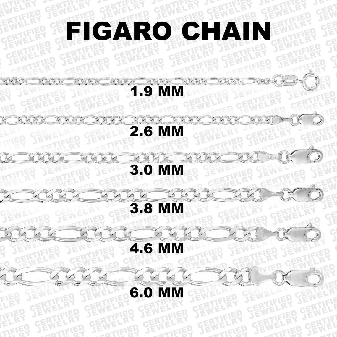 Solid 14K White Gold Figaro Chain Necklace 7 to | Etsy