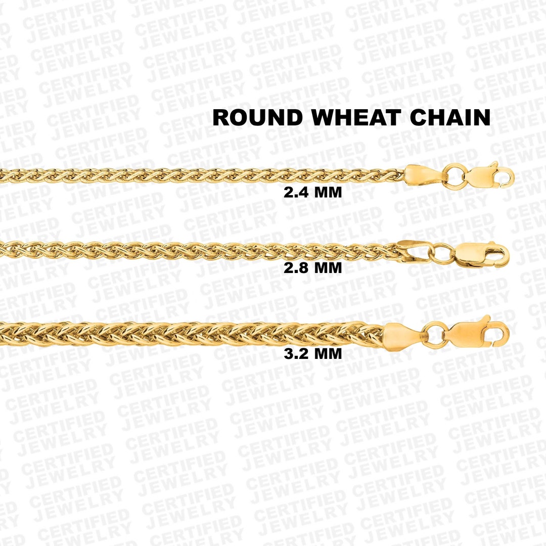 14K Yellow Gold Round Wheat Chain Necklace, 16 18 20 24 Inch, 2.4mm 2 ...