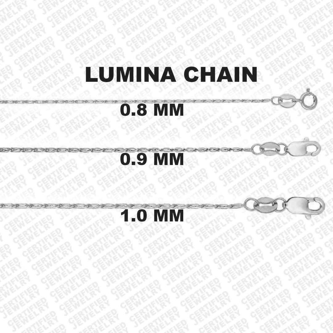 Solid 14K White Gold Lumina Chain Necklace, 16 18 20 Inch, 0.8mm 0.9mm ...