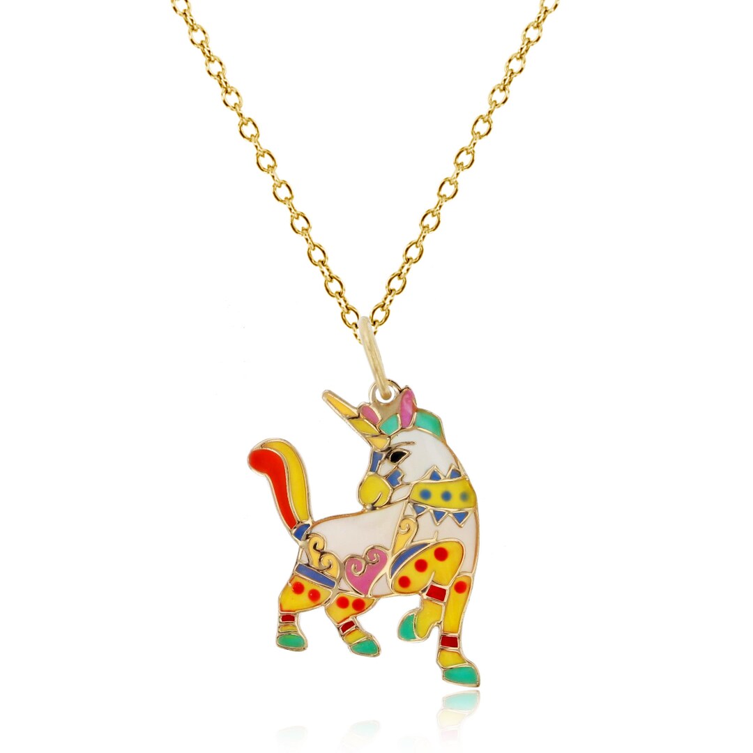 14K Gold Enamel Unicorn Chain Necklace Enamel Jewelry Real - Etsy