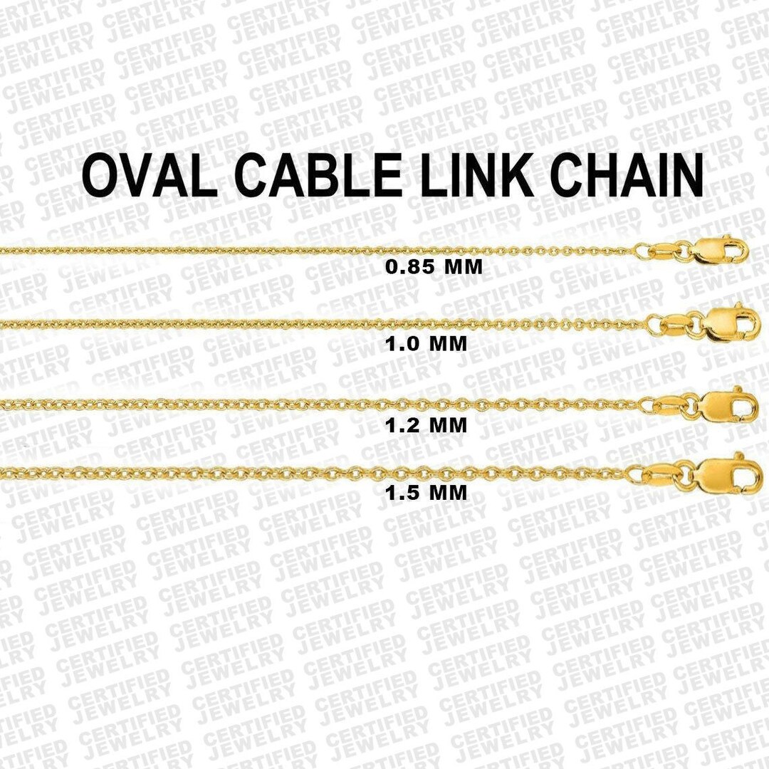 Solid 14K Yellow Gold Oval Cable Link Chain, 16 18 20 Inch, 0.85MM 1 ...