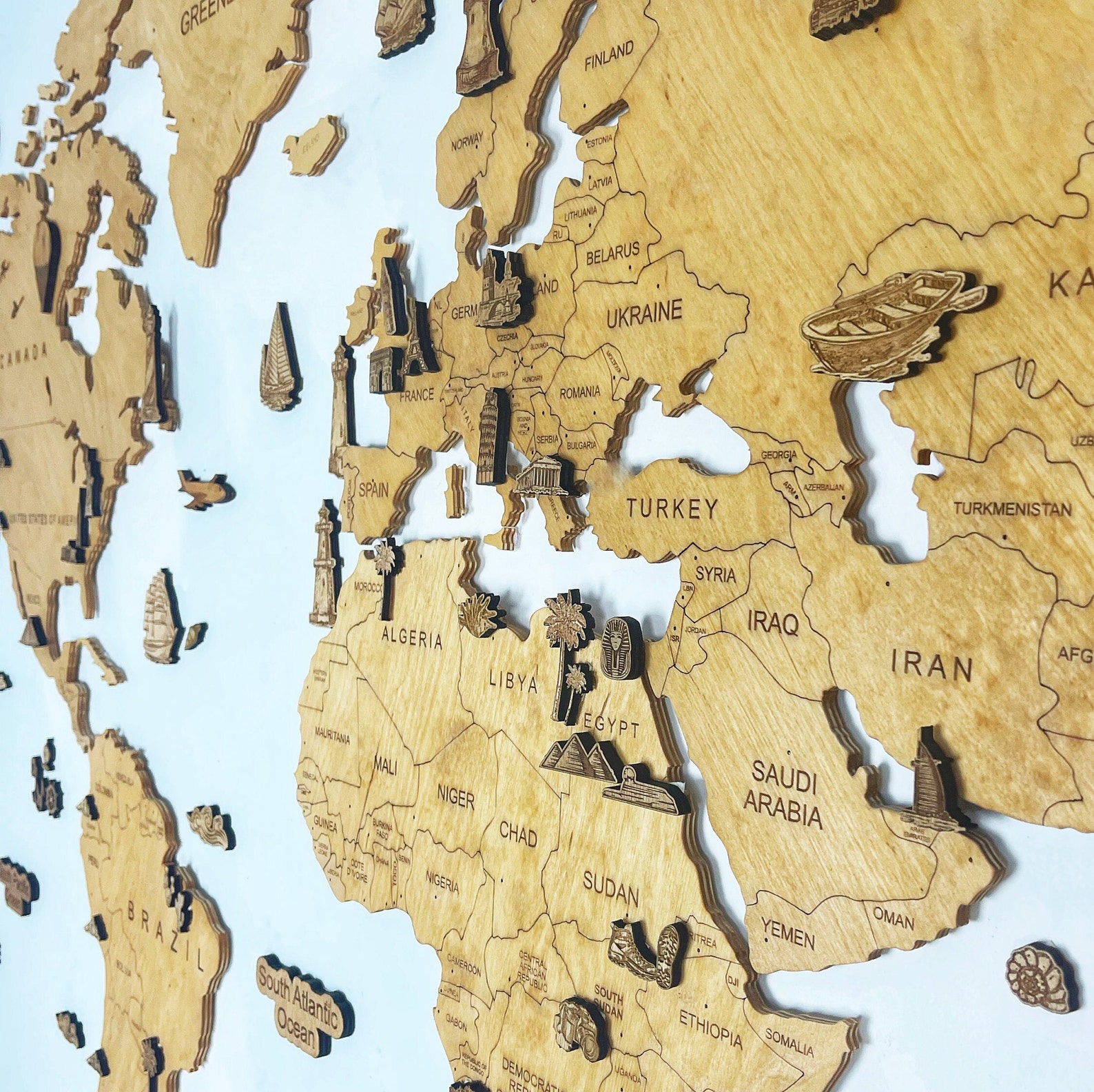 Wooden Wall Map Wooden Map of the World Wind Rose Frames | Etsy