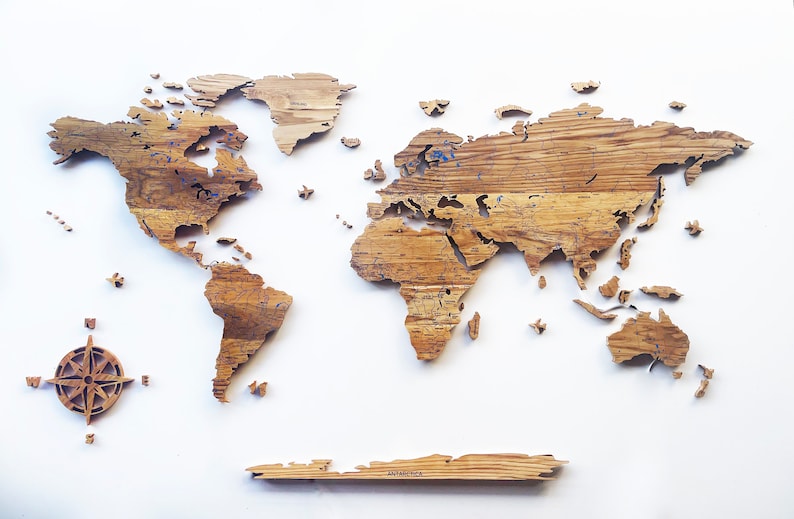 Illuminated World Map in Solid Oak Wall Decoration LED Map Oak Map ...