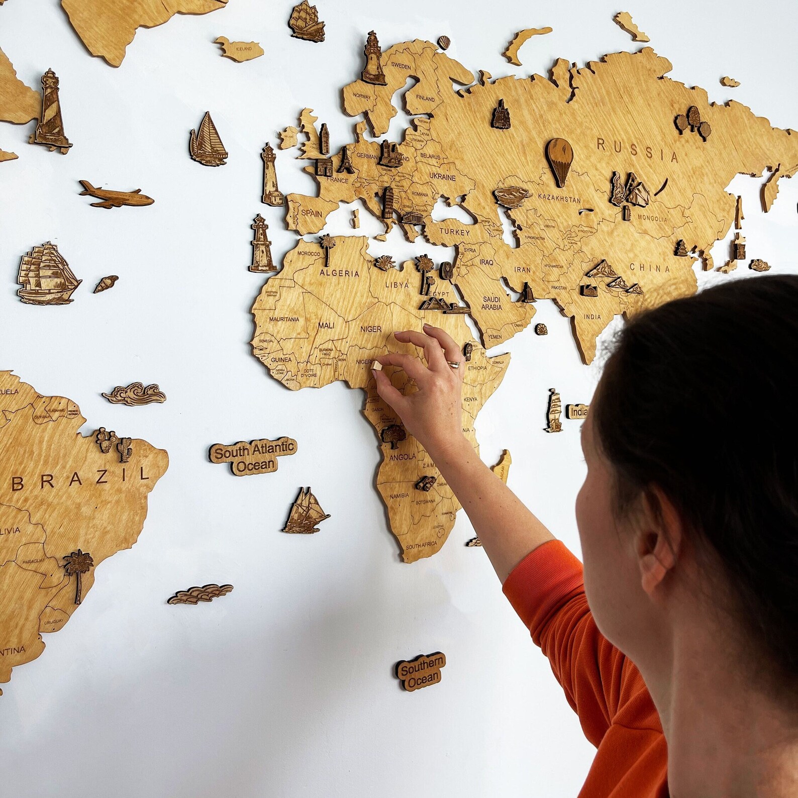 Wooden Wall Map Wooden Map of the World Wind Rose Frames | Etsy