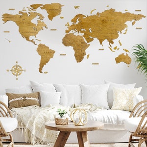 Home Wall Decor Wood Wall Art Rustic Wall Map Wall Decor Travel Map ...