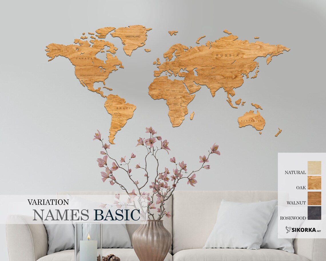 Wooden Wall Map Wooden Map of the World Wind Rose Frames | Etsy