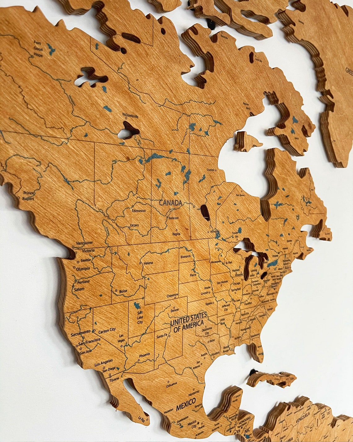 Wooden Wall Map with Cities and Rivers Wooden Map of the World | Etsy