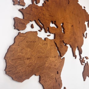 Wooden Wall Map | Set of Wall Decor | Wind Rose | Frames | Wall Map ...