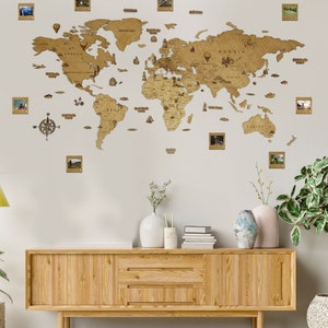 Wooden Wall Map Wooden Map of the World Wind Rose Frames | Etsy