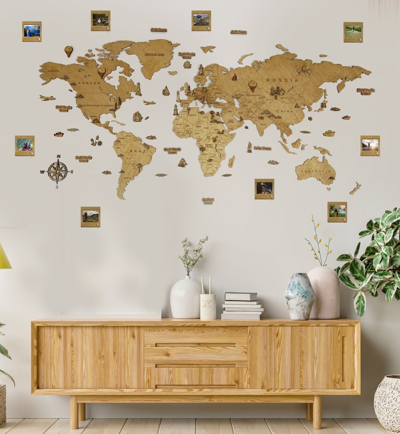 Wooden Wall Map Wooden Map of the World Wind Rose Frames | Etsy