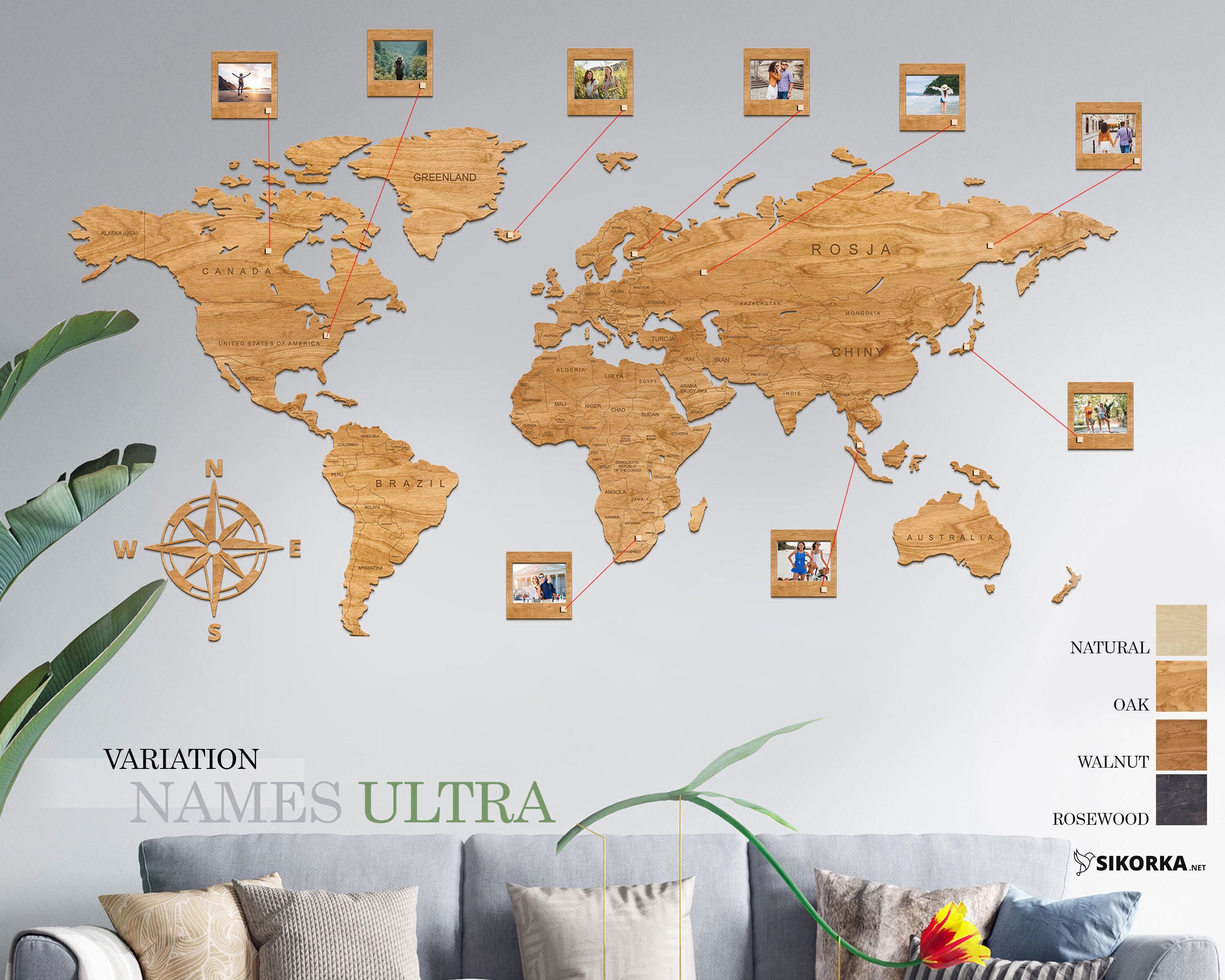 Wooden Wall Map Wooden Map of the World Wind Rose Frames | Etsy