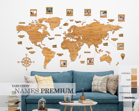 Mapa de pared de madera / Conjunto de decoración de pared / | Etsy España