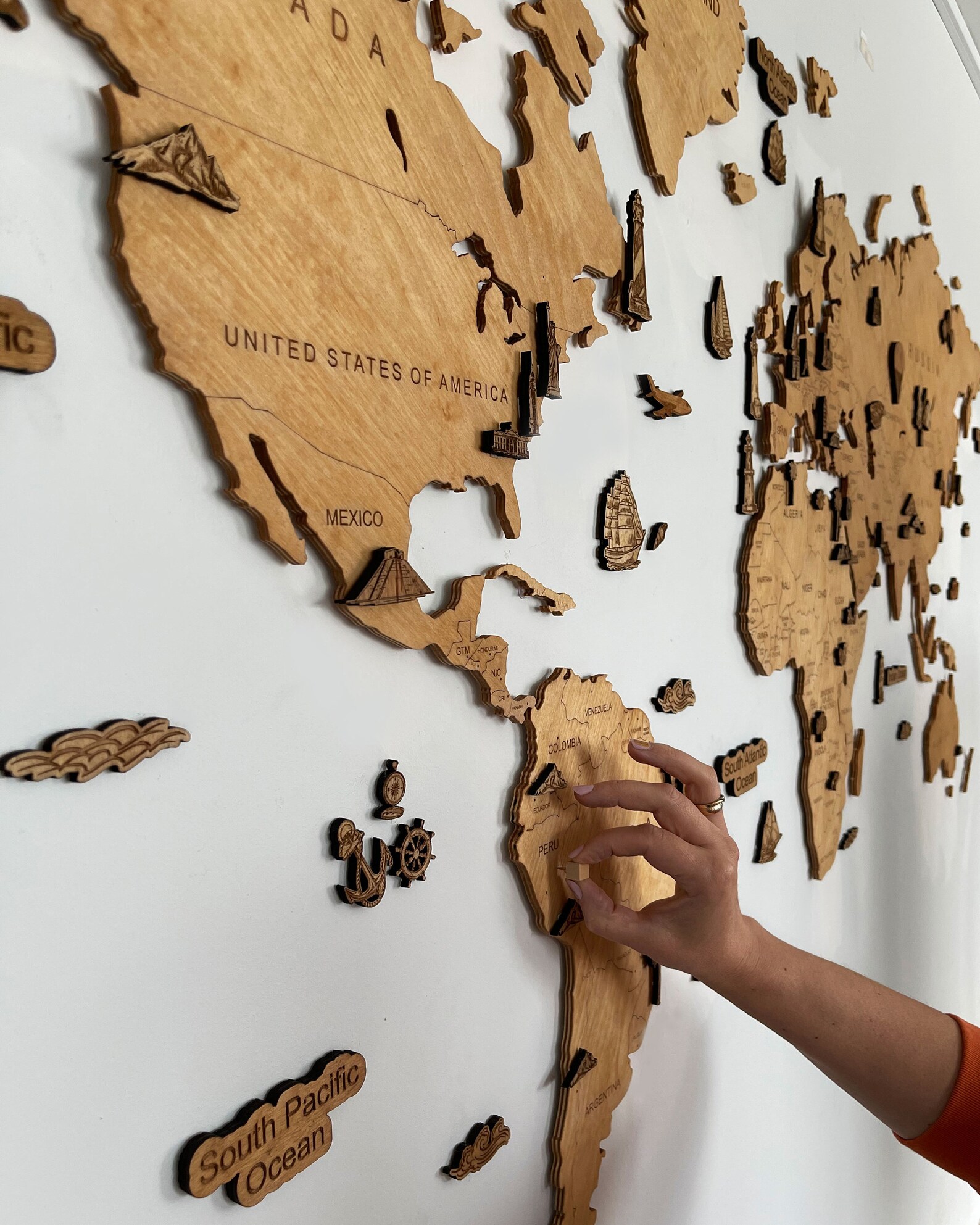 Wooden Wall Map Wooden Map of the World Wind Rose Frames | Etsy