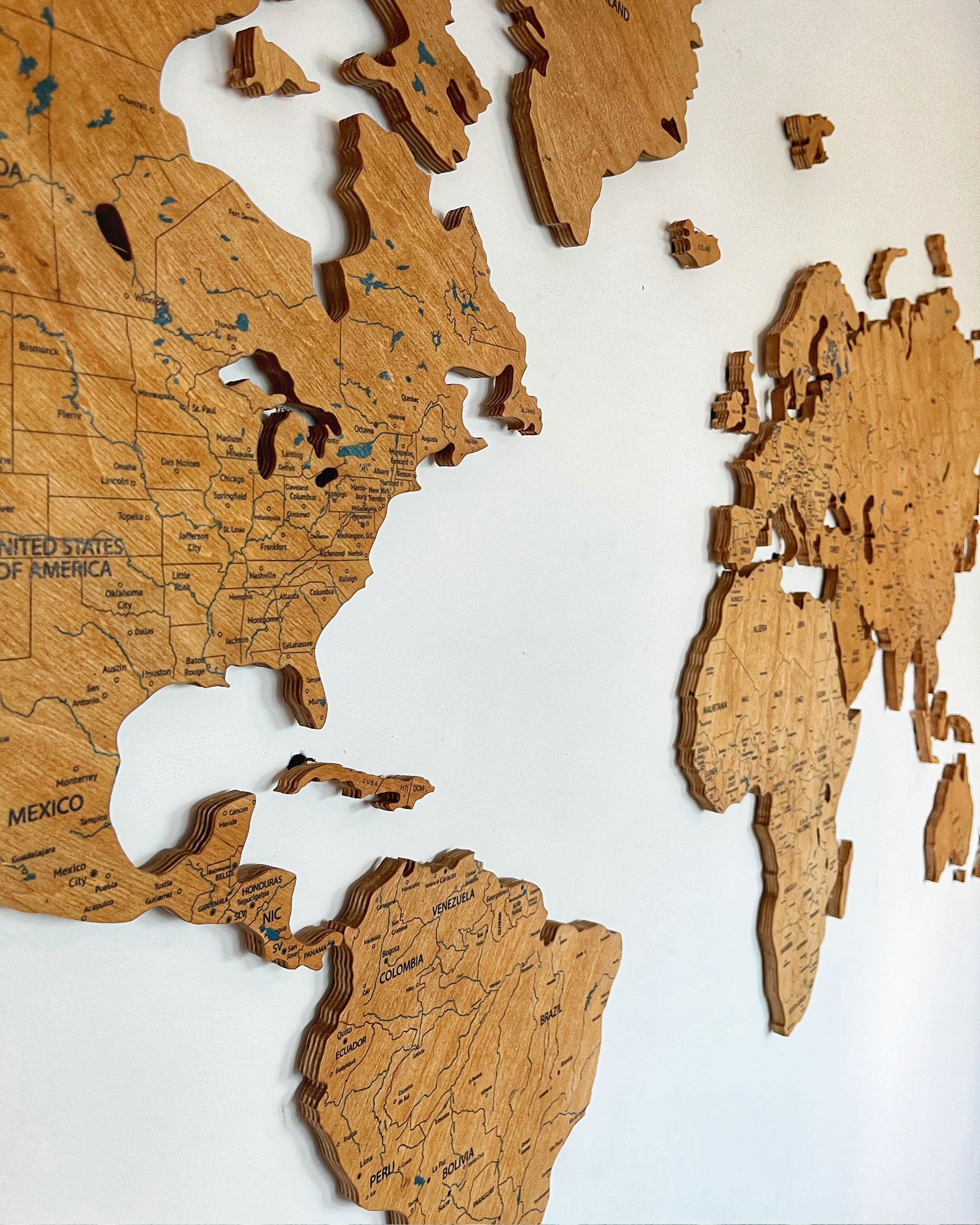 Wooden Wall Map With Cities and Rivers Wooden World Map With - Etsy ...
