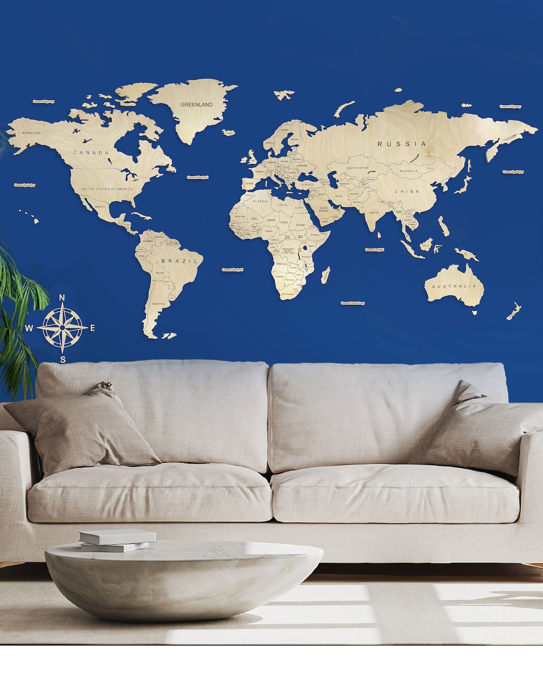 Wooden World Map Home Decor Rustic Wall Family Gift 5th Anniversary ...