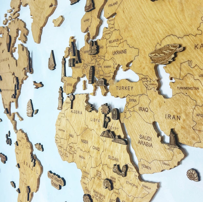 Wooden Wall Map Wooden Map of the World Wind Rose Frames | Etsy